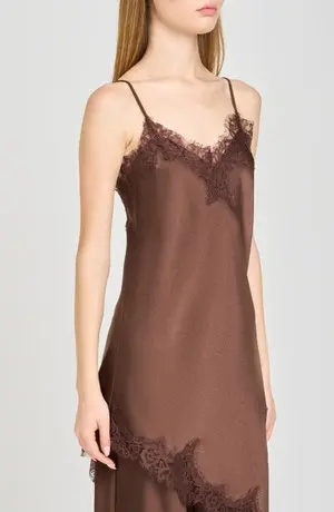 WAYF Helene Lace Trim Cami - Chocolate