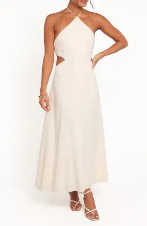 PETAL & PUP Mirielle Halter Midi Dress - Yellow