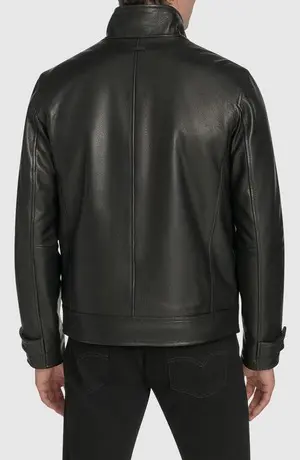 Andrew Marc Stand Collar Leather Jacket - Black