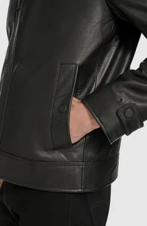Andrew Marc Stand Collar Leather Jacket - Black
