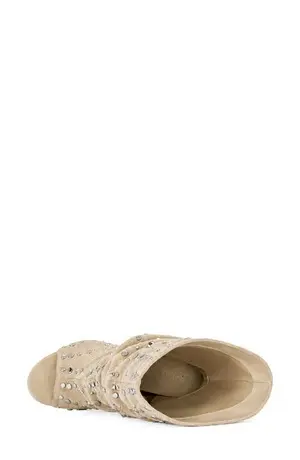 AZALEA WANG Embellished Peep Toe Wedge Slouch Boots