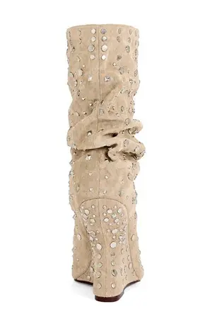 AZALEA WANG Embellished Peep Toe Wedge Slouch Boots