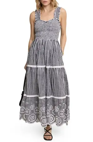 NOBODY'S CHILD Darla Check Lace Sleeveless Maxi Dress - Black