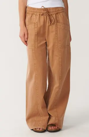 Rip Curl Bossa Nova Cotton Twill Drawstring Wide Leg Pants - Brown