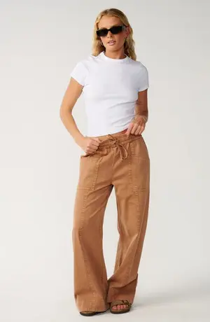 Rip Curl Bossa Nova Cotton Twill Drawstring Wide Leg Pants - Brown