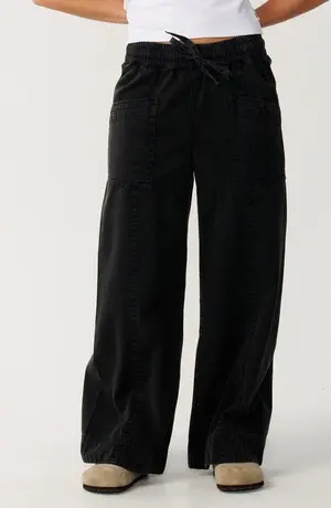 Rip Curl Bossa Nova Cotton Twill Drawstring Wide Leg Pants - Washed Black