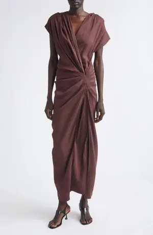 Proenza Schouler Bettina Stretch Organic Linen Blend Midi Dress - Espresso