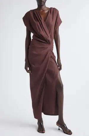 Proenza Schouler Bettina Stretch Organic Linen Blend Midi Dress - Espresso