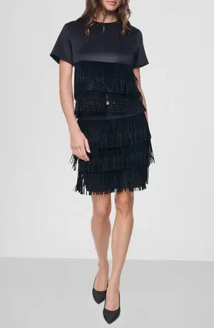 Dkny Rhinestone Embellished Fringe Dress