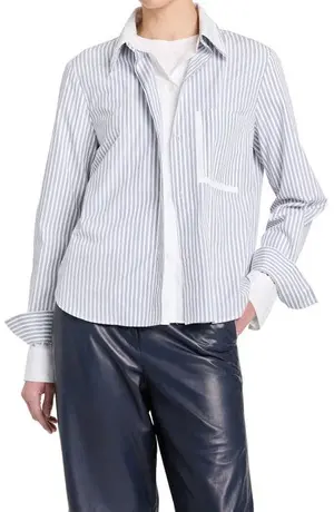TWP Double Layer Boyfriend Shirt - White/navy Multi