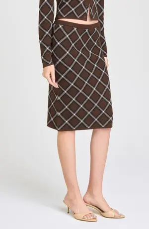 WAYF Willa Leopard Print Knit Midi Skirt - Brown Checker