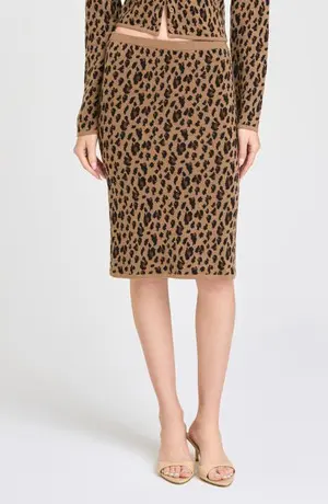 WAYF Willa Leopard Print Knit Midi Skirt