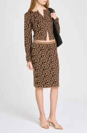 WAYF Willa Leopard Print Knit Midi Skirt