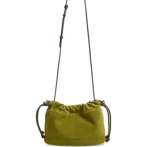 Strathberry Drawstring Suede Crossbody Bag - Lime/khaki