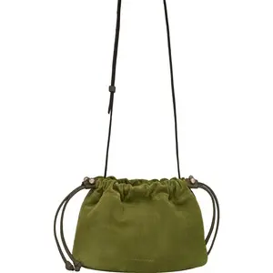 Strathberry Drawstring Suede Crossbody Bag - Lime/khaki