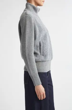 Herno Mixed Media Wool Rib & Curly Fleece Cardigan