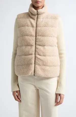 Herno Mixed Media Wool Rib & Curly Fleece Cardigan