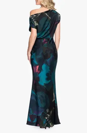 Betsy & Adam Floral Print Satin Gown