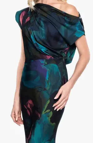 Betsy & Adam Floral Print Satin Gown