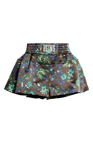 Sacai Floral Print Satin Shorts - Brown