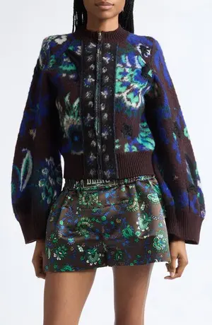 Sacai Floral Print Satin Shorts - Brown