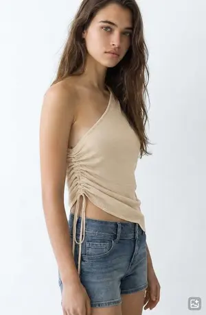Mango Asymmetric Metallic Sleeveless Top With Side Ruching - Gold