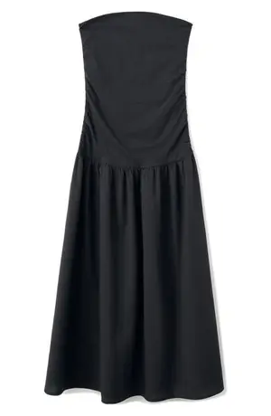 Mango Ruched Cotton Strapless Dress