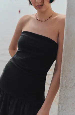 Mango Ruched Cotton Strapless Dress