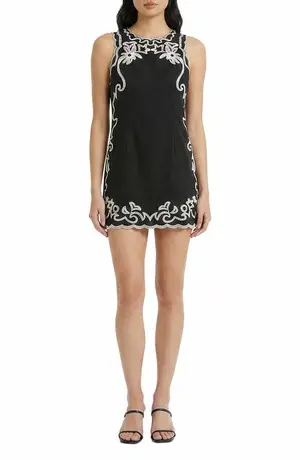 THE GOOD JOURNEY Embroidered Sleeveless Cotton Minidress - Black