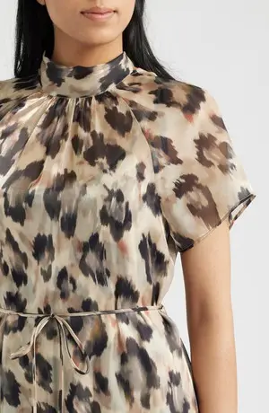 Julia Jordan Printed Organza Gown With Tie Waist And Bow Detail