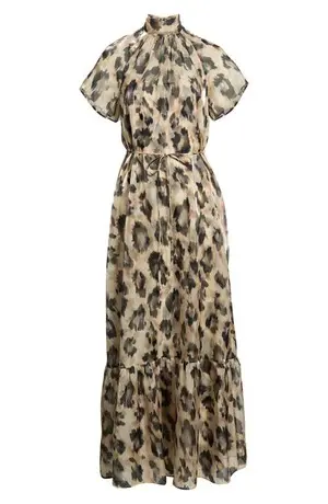 Julia Jordan Printed Organza Gown With Tie Waist And Bow Detail