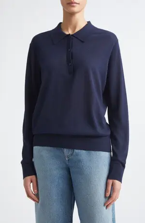 LOULOU DE SAISON LOULOU DE SAISON Miles Long Sleeve Cashmere Polo Sweater