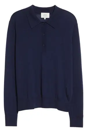 Loulou De Saison Miles Long Sleeve Cashmere Polo Sweater - Navy