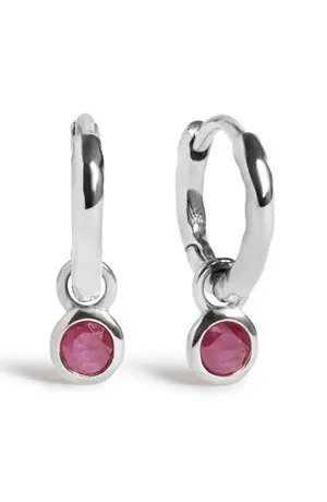 Monica Vinader Birthstone Huggie Hoop Earrings With Gemstone - Sterling Silver/ruby