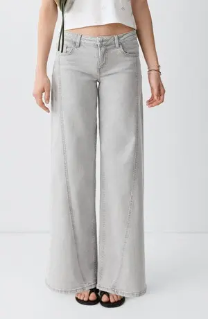 Mango Low Waist Wide Leg Jeans - Denim Grey