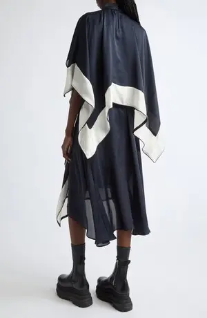 Sacai Satin X Chiffon Cape Effect Dress