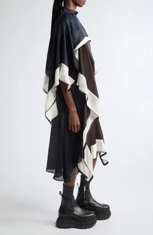 Sacai Satin X Chiffon Cape Effect Dress