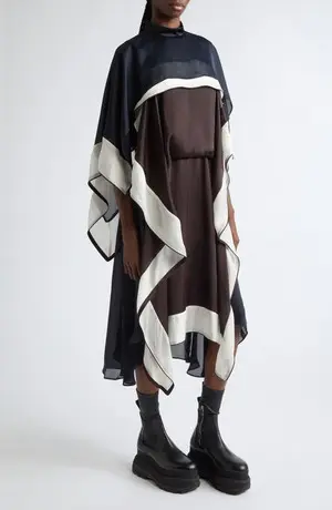 Sacai Satin X Chiffon Cape Effect Dress