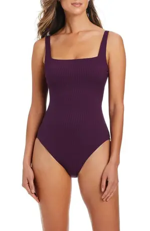 BLEU BY ROD BEATTIE Rib Square Neck Underwire One-piece Swimsuit Grenache