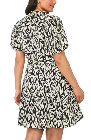 Vince Camuto Ikat Print Puff Sleeve A-line Mini Dress