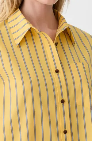 Lafayette 148 New York Striped Cotton Oversized Boyfriend Shirt