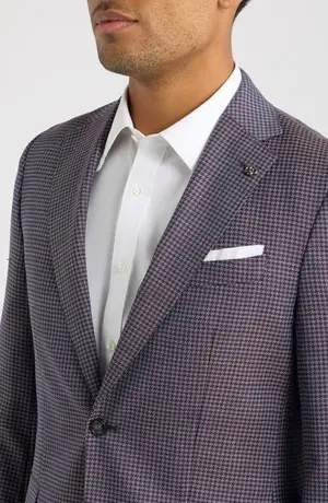 BOSS Hutson Slim Fit Purple Houndstooth Virgin Wool Sport Coat