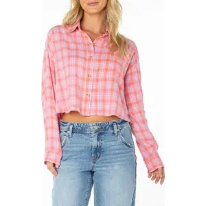 Roxy Rockford Plaid Crop Button-up Shirt - Camellia