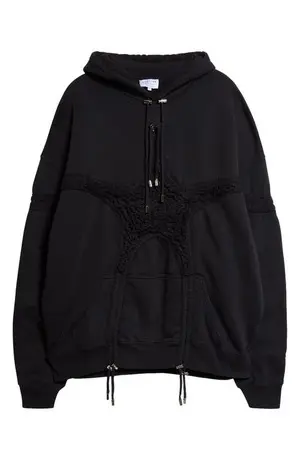 Collina Strada Soft Star Drawstring Ruched Cotton Hoodie - Black