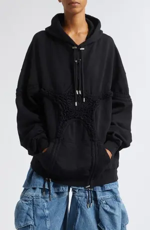 Collina Strada Soft Star Drawstring Ruched Cotton Hoodie