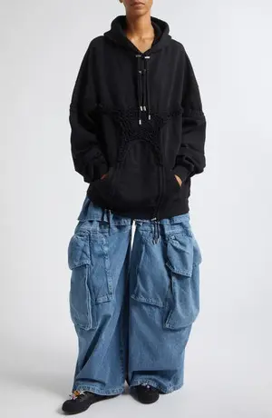 Collina Strada Soft Star Drawstring Ruched Cotton Hoodie