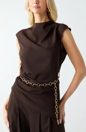MARCIANO Kamila Ruched Mock Neck Top With Cap Sleeves