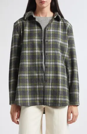 Johnstons Of Elgin Cashmere Wool Plaid Overshirt - Green Plaid