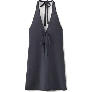 Mango Knit Halter Minidress With Bow Detail - Charcoal