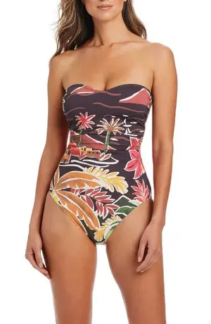 BLEU BY ROD BEATTIE Shirred Bandeau One-piece Swimsuit - Dark Grenache